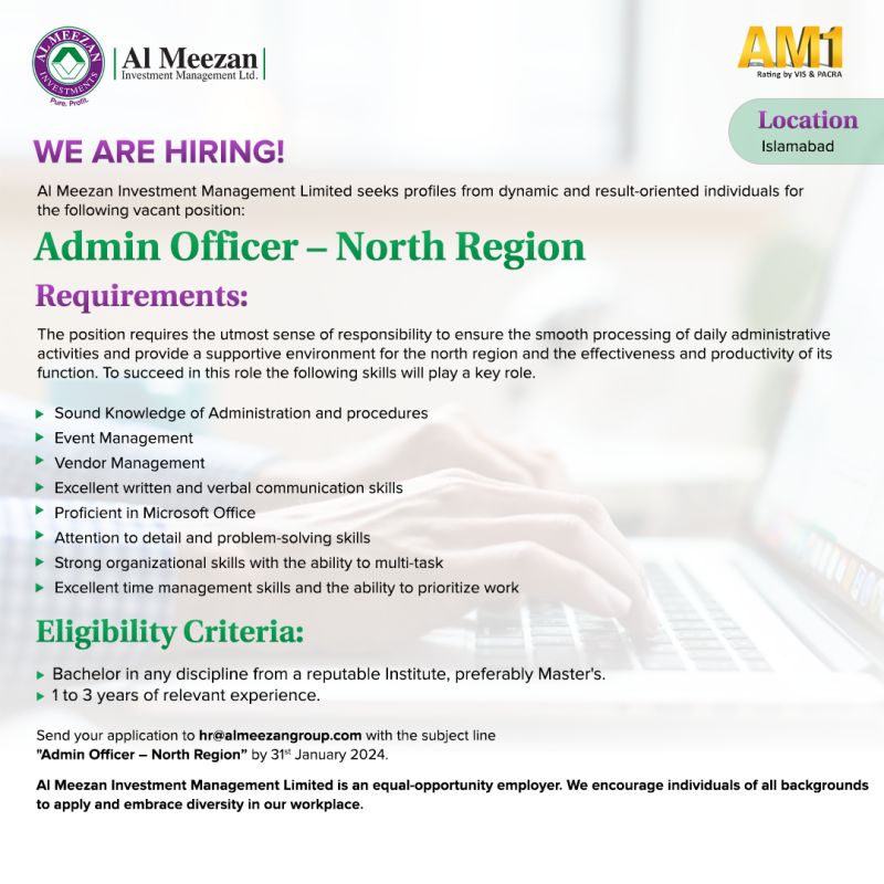 Admin Officer – Islamabad – Pakistan Careers